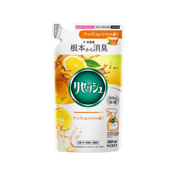汗・皮脂臭を根本から消臭＆９９％除菌、布の奥まで浸透して、イヤなニオイを撃退。アールグレイ＆シトラスの香り。