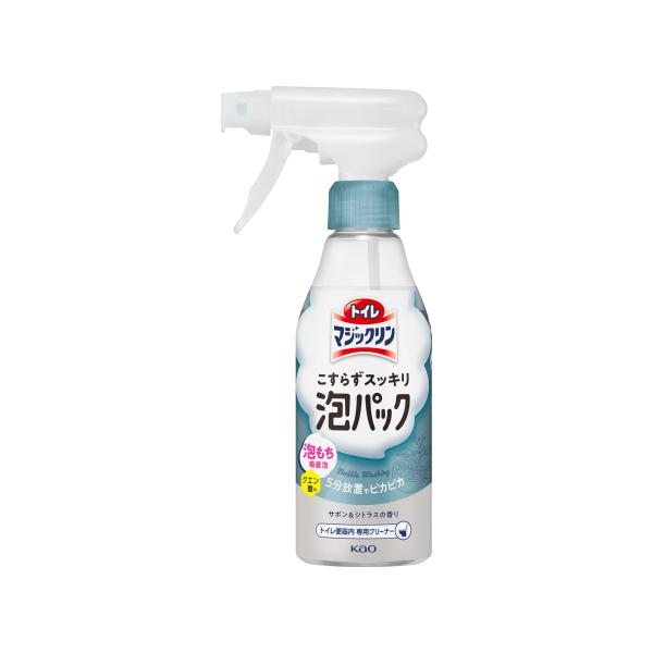 泡もちバツグンの吸着泡で便器をぐるっとおおうだけ。ほったらかして(5分以上放置)トイレピカピカ。清潔感のあるサボン＆シトラスの香り 。