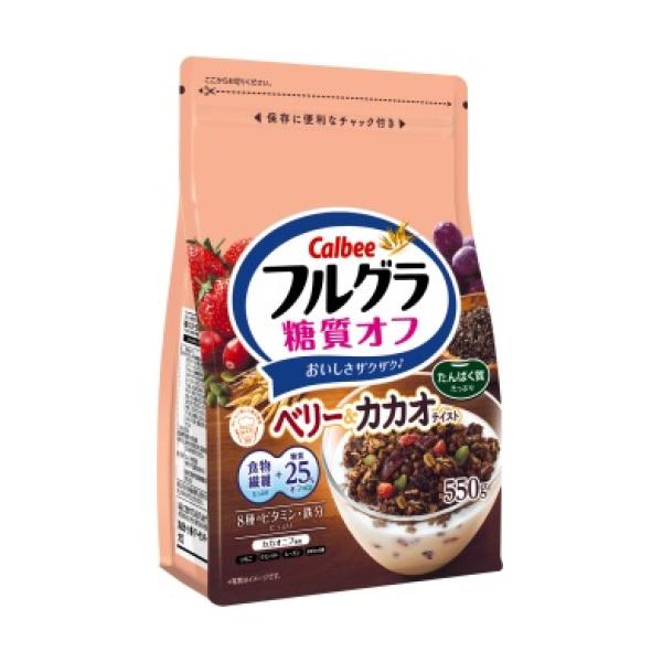 カカオの風味豊かなグラノーラに、いちご、クランベリー、レーズンをトッピング。飽きずに楽しくロカボ生活が続けられます。