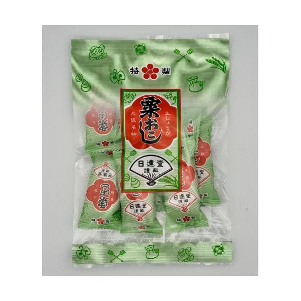 生しょうがを配合した風味の良い粟おこしです。お米、しょうが、黒ごまを調合した水あめで固めています。