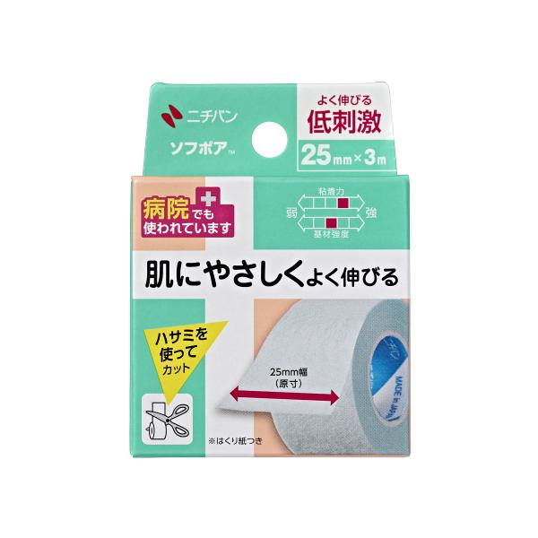 伸縮性と通気性に富むポリウレタン不織布と肌に優しいアクリル系粘着剤により、かぶれにくさを実現しています。特に屈曲部の固定や長時間の貼付に最適です。