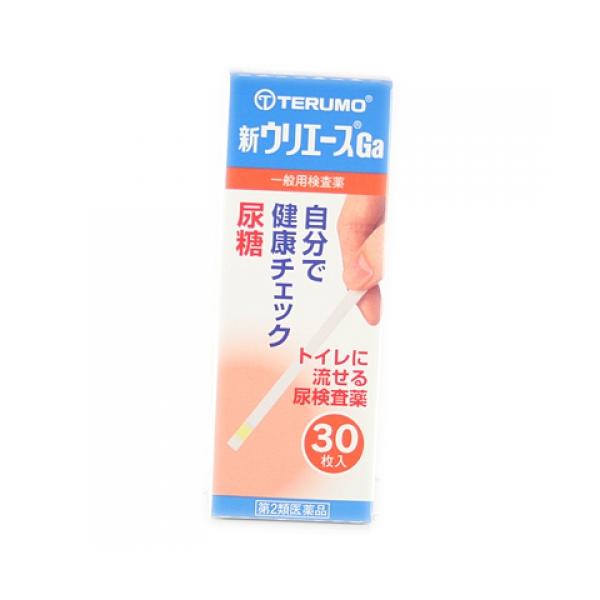 尿中の糖を検出する試験紙です。試験紙に尿を約1秒間かけるか、またはコップに尿をとって試験紙をつけるだけです。