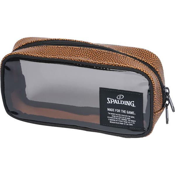 バスケットボール素材の合成皮革素材とクリア素材を切り替えたペンケース。◯ケースPVCW19×H9×D5cm中国【03003290500000000】【02904000000000000】【02904040000000000】