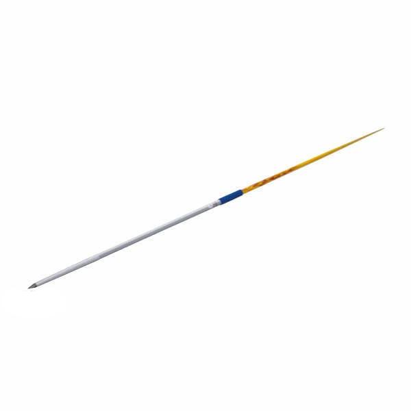 この製品は、陸上競技のやり投げで使用される男子用（800g）の競技用やりです商品名: NISHI やり スーパーDR (80m)品番: F453E用途: 男子用（800g）カラー: 黄×銀 特徴: 80m級の目標記録に向けた、競技用やりです...