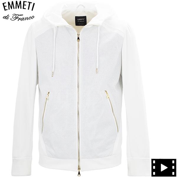 ＊当店は正規販売店です。【エンメティ ライダース メンズ パンチングレザー ストレッチナイロン キルティング 切替パーカーブルゾン EMMETI LEONE NAPPA TECH TRAF×SENSITIVE×SPL】・前身頃にはパンチング...