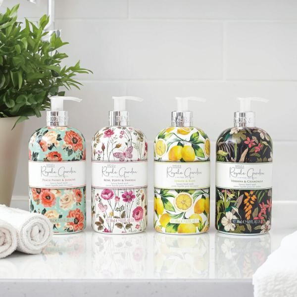 ハンドソープ　ハンドウォッシュ　ボディソープ　液体ソープ　リキッドソープ　イギリス　ベイリス＆ハーディング　BAYLIS&amp;HARDING  ロイヤルガーデン　レモン＆バジル　ローズ＆ポピー　バニラ　バーベナ＆カモミール　ピーチ＆ジャ...