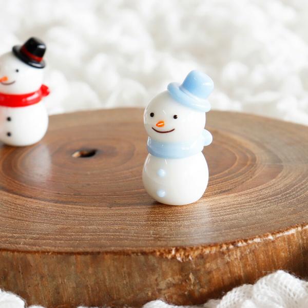 【The Joy Luck Club】シルクハットスノーマン　ライトブルー　マフラー　雪だるま　ガラス製　オブジェ　クリスマス　ミニチュア