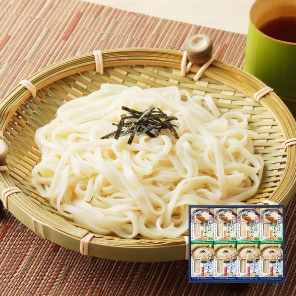 もちもちとした食感が自慢の半生めん。さっぱりとしたごまだれつけ汁付「ごまだれきしめん」、かつお・昆布のだしの効いためんつゆ付「ざるうどん」の詰合せです。