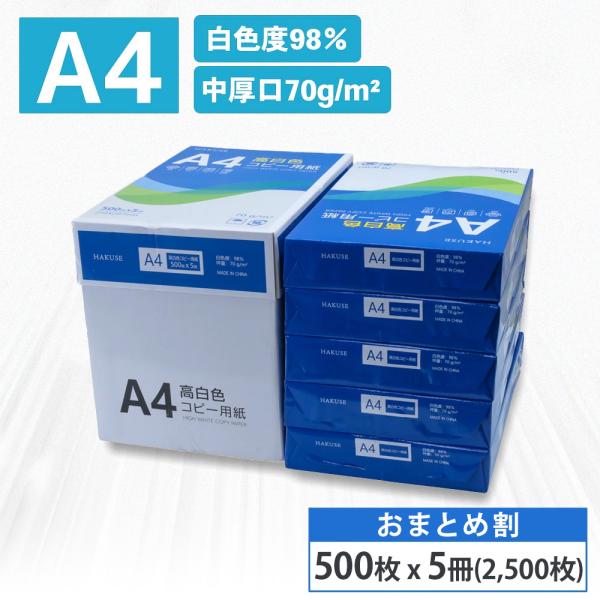 高白色で文字や画像がくっきり映えるA4コピー用紙です。白色度98％の明るい紙面で、書類・資料・請求書・社内文書から大量印刷まで幅広く対応。中厚手0.1mmのしっかりした紙質で、裏写りしにくく両面印刷も安心して行えます。レーザープリンター、イ...