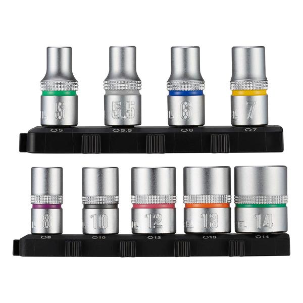 ■仕様・用途:市販のソケットハンドルに取り付けて六角ボルトの締め付け、緩めの際に・差込角:6.35mm(1/4インチ)・全長:25mm・セット内容:ソケット(6.35mm角)H5/H5.5/H6/H7/H8/H10/H12/H13/H14×...