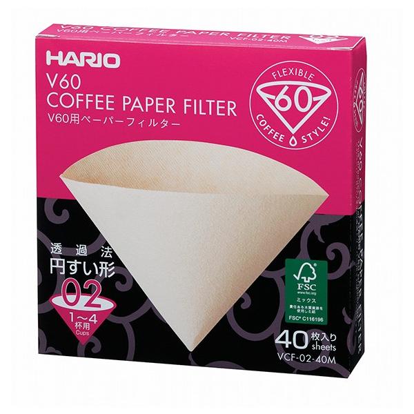 この商品は、ご注文数量や決済方法によっては、ネコポスで発送することがございます。その場合も送料は変わりません。カラー：茶容量：1-4杯用材質：パルプ100％みさらし入り数：40枚ハリオV60シリーズ　02タイプ（1〜4杯用）のペーパーフィル...