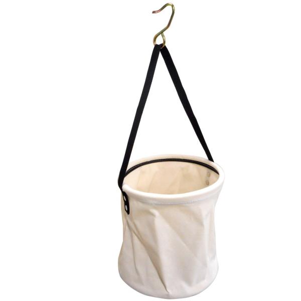帆布製電工バケツ金属製フック　ひも付製品サイズ(mm)縦×横×高さ：250×250×250製品重量(g)350帆布製の電工バケツ。※品質向上のため予告なく仕様を変更する場合がございます。※パッケージのリニューアル等につき、商品画像が異なる場...
