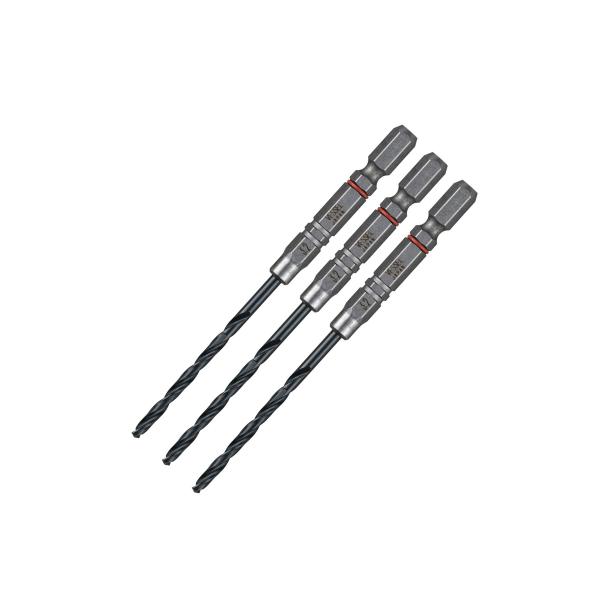 ■仕様・用途:鉄、軽金属、合成樹脂、木材等の穴あけやタップ用穴あけに・入数:3本・ドリル直径:3.2mm・ドリル長(約):48mm・ドリル溝長(約):36mm・クッションリングの色:レッド・六角軸径:6.35mm・全長(約):98mm・充電...