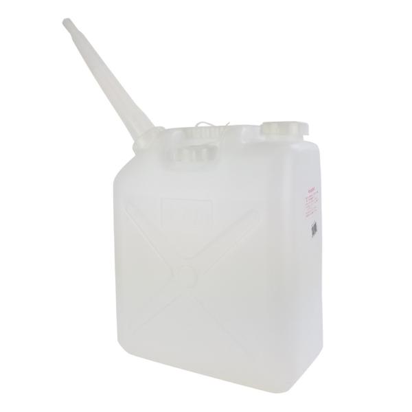 注ぎに便利なノズル付きです●水専用のポリタンクです。（保存用ではございません）。※用途以外には絶対に使用しないでください。サイズ(H×W×D)：(約)42×34×17.5cm容　量：20Ｌ　給水口ネジ部：外径65mm