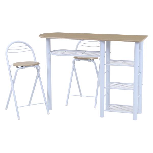 ■仕様・カラー:ホワイト・テーブルサイズ:幅1200×奥行400×高さ875mm、天板厚み/15mm・チェアサイズ:幅385×奥行470×高さ7795mm、折りたたみ時/385×50×880mm、座面高さ/590mm、座面/300×300m...