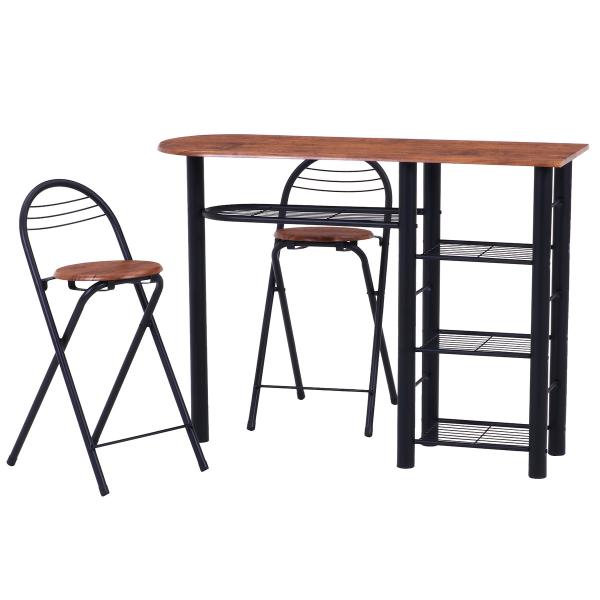 ■仕様・カラー:ブラウン・テーブルサイズ:幅1200×奥行400×高さ875mm、天板厚み/15mm・チェアサイズ:幅385×奥行470×高さ795mm、折りたたみ時/385×50×880mm、座面高さ/590mm、座面/300×300mm...