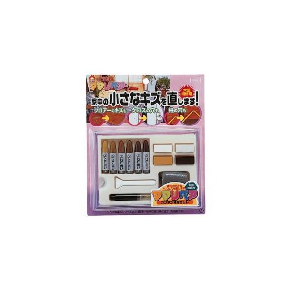 木製品のひっかきキズ、クロス・柱の穴キズ補修に。比較的難易度の低いアイテムをセットしました。 ［使用方法］■キズ消しクレヨン1．補修箇所に合わせクレヨンの色を選ぶ。2．キズに対して直角にクレヨンをすり込む。3．余分なクレヨンをヘラで取り、布...