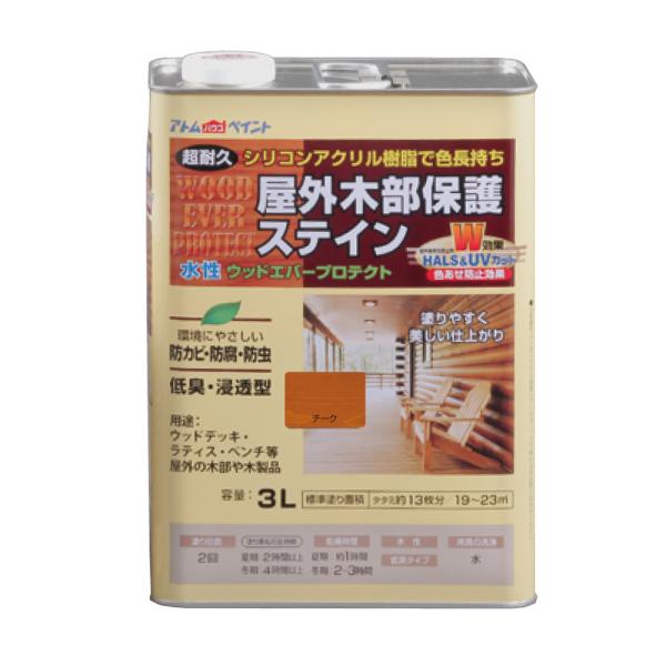 ■仕様・用途:屋外木部用保護ステイン・硬化時間:夏期/約1時間、冬期/2~3時間・塗り重ね可能時間:夏期/約2時間以上、冬期/4時間以上・塗り回数:2回・使用後の手入れ方法:ハケ洗い/水・内容量:3L・塗り面積:19~23平方m・色:チーク...
