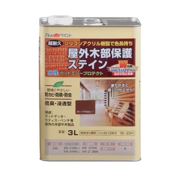■仕様・用途:屋外木部用保護ステイン・硬化時間:夏期/約1時間、冬期/2~3時間・塗り重ね可能時間:夏期/約2時間以上、冬期/4時間以上・塗り回数:2回・使用後の手入れ方法:ハケ洗い/水・内容量:3L・塗り面積:19~23平方m・色:ディー...