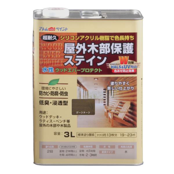 ■仕様・用途:屋外木部用保護ステイン・硬化時間:夏期/約1時間、冬期/2~3時間・塗り重ね可能時間:夏期/約2時間以上、冬期/4時間以上・塗り回数:2回・使用後の手入れ方法:ハケ洗い/水・内容量:3L・塗り面積:19~23平方m・色:ダーク...