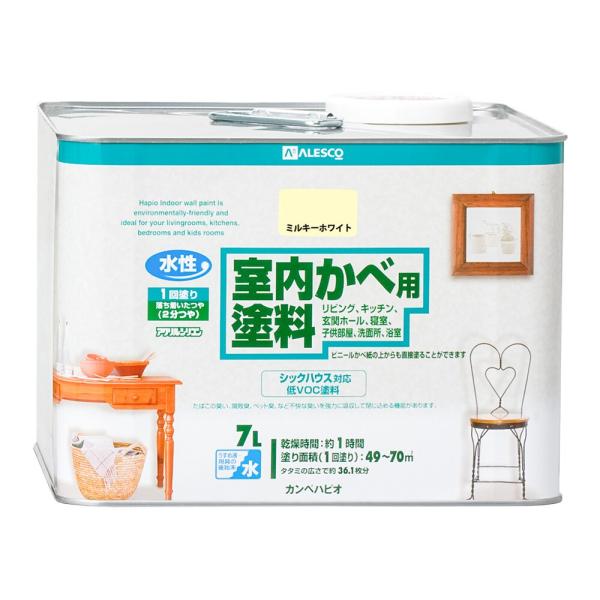 ■仕様・内容量:7L・性質:水性・仕上がり:2分つや・塗り面積(1回塗り):49~70平方メートル(タタミ約36枚分)・乾燥時間:20℃/約1時間(塗り重ね2時間以上) 冬期/約2時間(塗り重ね4時間以上)・うすめ液・用具の後始末:水(粘度...