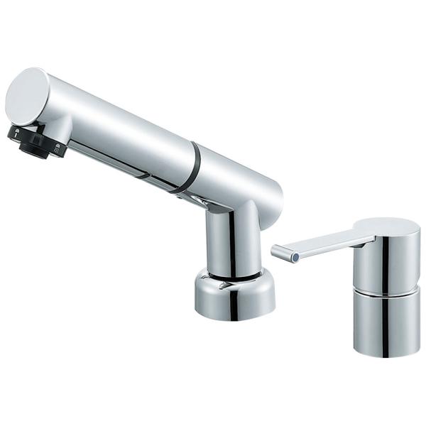 ■仕様・取付穴径:レバー側37~40mm、スプレー側35~38mm・引き出しホース:1.2m・製品重量(g):2040■商品説明・オールメッキで高級感のあるデザインのシングルスプレー混合栓。・洗髪にも便利なスプレー式ホース。・シャワー・整流...