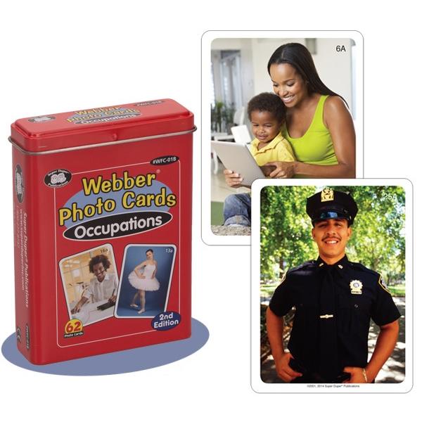 2枚1組の様々な職業の写真カード。31組62枚入り。chef, photographer, barber, veterinarian, fire fighter, mother, father, gardener, carpenter, d...