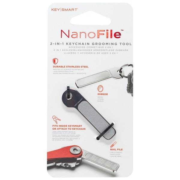 KEYSMART NANO FILE爪やすりと鏡がプレートの表裏に。軽量で、品質の優れたステンレススチール製。KEYSMARTに装着してお使いいただけます。
