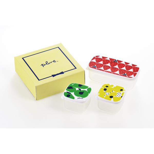 プルーン シール容器 3pcセット(PL-111）カラフルでかわいい保存容器です冷蔵庫内でも収納時でも場所を取らずにスッキリ。容器の中が見えるのでとっても便利です。フタをはずして電子レンジにご使用できます。セット内容/ 正角130ml：2、...