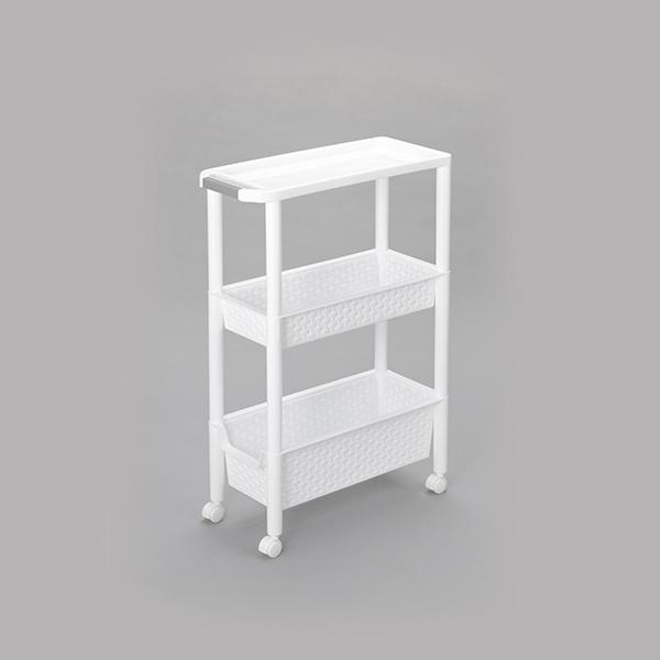 ワゴンラック3段 21cm (TL-10)キャスター付きで移動がラクラク行えるワゴンラック。樹脂製のため錆びず、軽量です！キッチン・倉庫・ランドリースペースなど、生活のスキマに収納をプラス。空間に馴染みやすいホワイトカラーはオフィスでも使用...