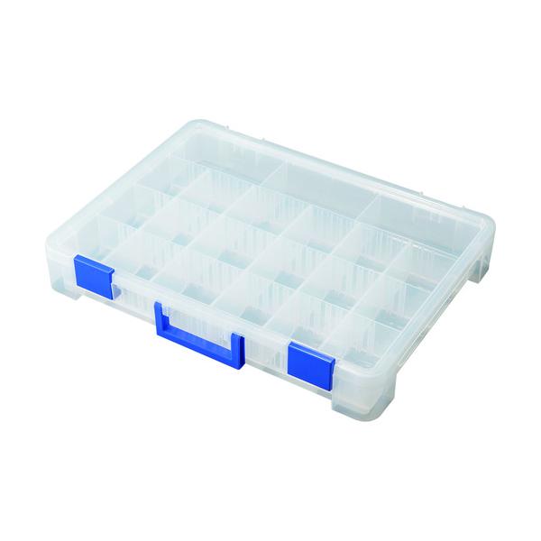 【特長】●用途に合わせて移動できる仕切り付きです。●細かいネジや部品などが取り出しやすい底部角のカーブ形状です。●移動、持ち運びに便利なハンドル付きです。●アステージ製品＃22、＃45サイズのコンテナに積み重ねできます。●DIY工具や釣具な...