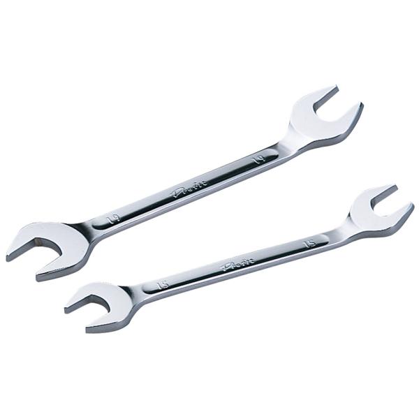 ●先端部をテーパー形状にし、従来品に比べ厚さを薄く、特に先端部分を薄くしました。●口径サイズは1サイズのみで、片側のみ25゜の立ち上がり角度を設定しています。●各種機械のダブルナット締緩作業にも便利です。●従来のスパナが使いにくい場所、自動...