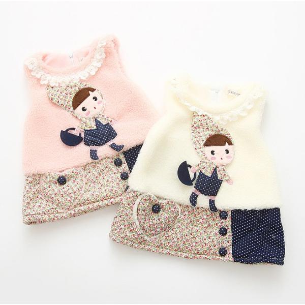 【素材】 ポリエステル 　冬向け素材。【詳細】もこもこ暖かそうなワンピースです。胸元の女の子のアップリケはとても可愛くて、チャーミングポイントになります。後ろファスナーで、服全体に裏地付き、良質なワンピースです。【状態】新品タグ付き。【生産...