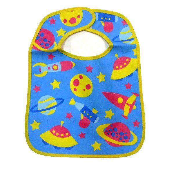 ボディカラー：ブルーサイズ：ワンサイズ（約32x24cm、首周り約30cm）国内メーカー品、オリジナルデザイン、よだれかけ。＜素材＞ 100％ポリエチレン汚れに強く、お手入れが簡単なポリエチレン（ビニール）製。裏面には食べこぼし受止め用のポ...