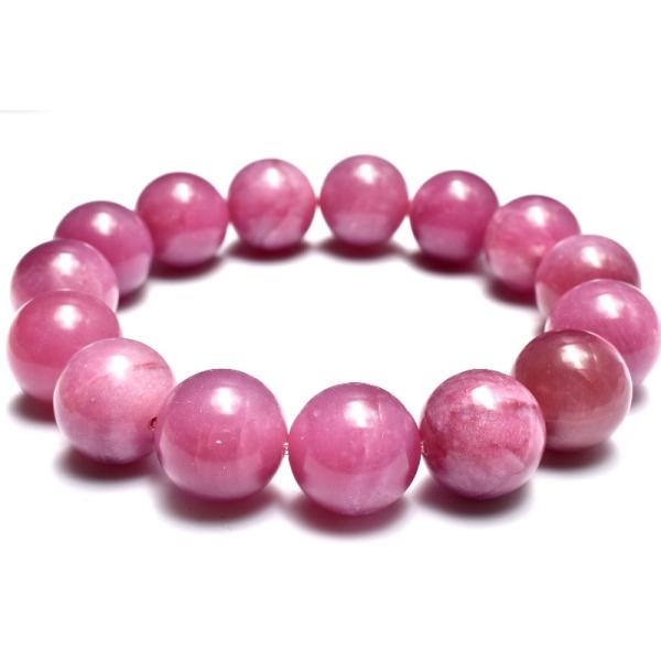 【材質】ピンクマイカ 14mm 産地：ブラジル【サイズ】約14mm(±0.5mm)【腕周り】約16.5cm(伸縮性あり)【重さ】約62g【特徴・意味】ルビーのような落ち着いたピンクパープルカラーが魅力的です。レピドライトは、キラキラとしたう...