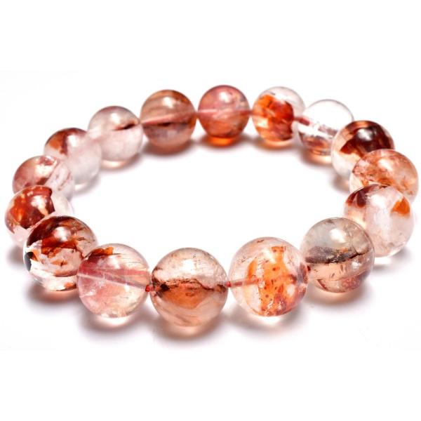 【材質】ヘマタイトインクォーツ(ライモナイトインクォーツ) 14-14.5mm 産地：マダガスカル【サイズ】約14-14.5mm(±0.5mm)【腕周り】約18.5cm(伸縮性あり)【重さ】約66g【特徴・意味】高発色で目を惹く、オレンジカ...