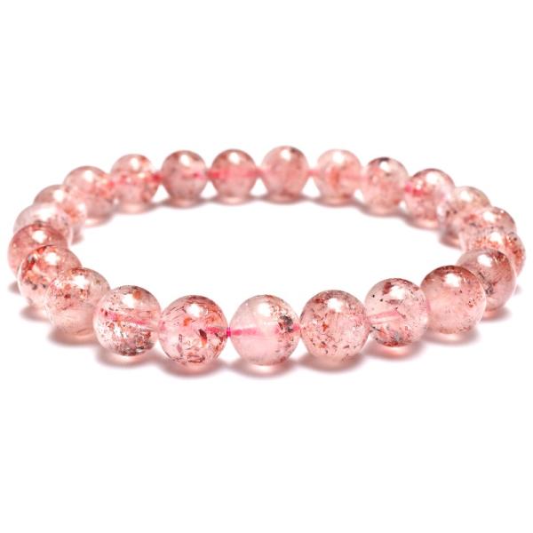【材質】ストロベリークォーツ(レピドクロサイトインクォーツ) 8mm 産地：ブラジル【サイズ】約8mm(±0.5mm)【腕周り】約15.5cm(伸縮性あり)【重さ】約17g【特徴・意味】水晶からたっぷり煌めきを確認することができます。ピラミ...