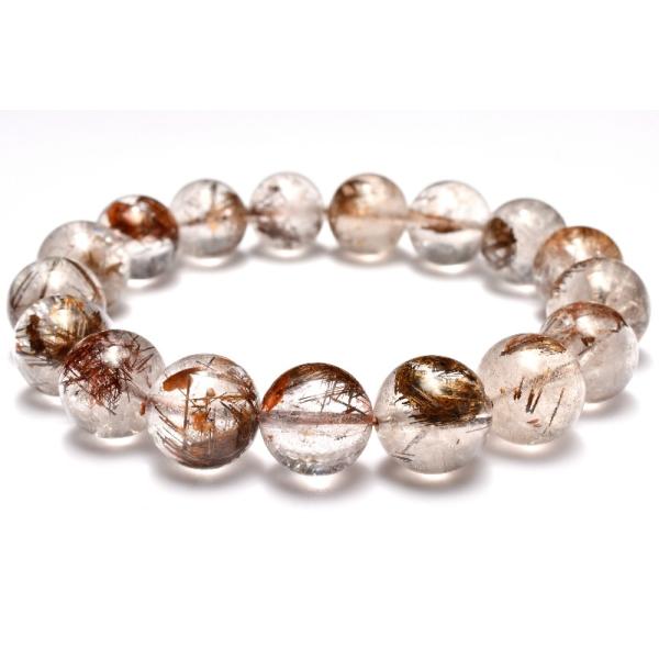 【材質】グリッドブロンズタイチンルチルクォーツ 12mm 産地：ブラジル【サイズ】約12mm(±0.5mm)【腕周り】約17cm(伸縮性あり)【重さ】約45g【特徴・意味】水晶は若干ミルキーですが美しい内包と輝きが目を惹きます。グリッドルチ...