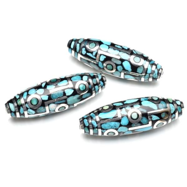 【材質】ターコイズ 35-36x11.5mm 産地：中国【サイズ】約35-36x11.5mm【重さ】約9-10g【特徴・意味】貫通穴タイプですので制作のメインパーツとしてもオススメです。天珠の紋様には一つひとつに意味があり、災厄を払う、生命...