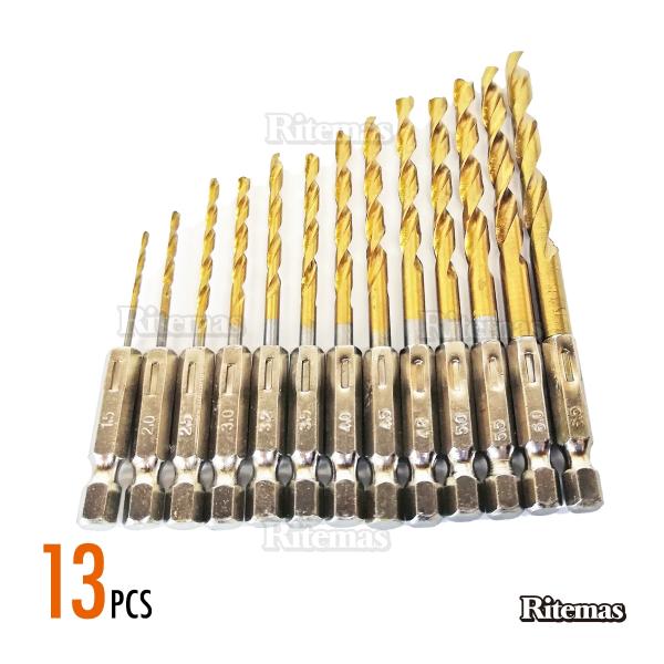 業務で使う方にもDIYで使う方にも非常にお得なドリルビットです1.5? 〜 6.5mmまでの13種類HSS鋼なので高速での金属材料の切削を可能表面処理はチタンコーティングで耐熱性・耐摩耗性に優れ切れ味も良いです鉄鋼・アルミ・硬質樹脂・プラス...
