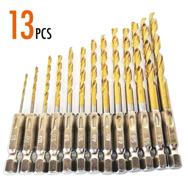 業務で使う方にもDIYで使う方にも非常にお得なドリルビットです1.5? 〜 6.5mmまでの13種類HSS鋼なので高速での金属材料の切削を可能表面処理はチタンコーティングで耐熱性・耐摩耗性に優れ切れ味も良いです鉄鋼・アルミ・硬質樹脂・プラス...