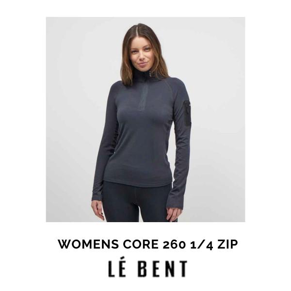 LE BENT WOMENS CORE 260 1/4 ZIPCOLOR：DARK CLOUDSIZE : S, M, L- SIGNATURE MERINO BLEND- 260GM2 MIDWEIGHT- FLOWSTATE SLEEV...