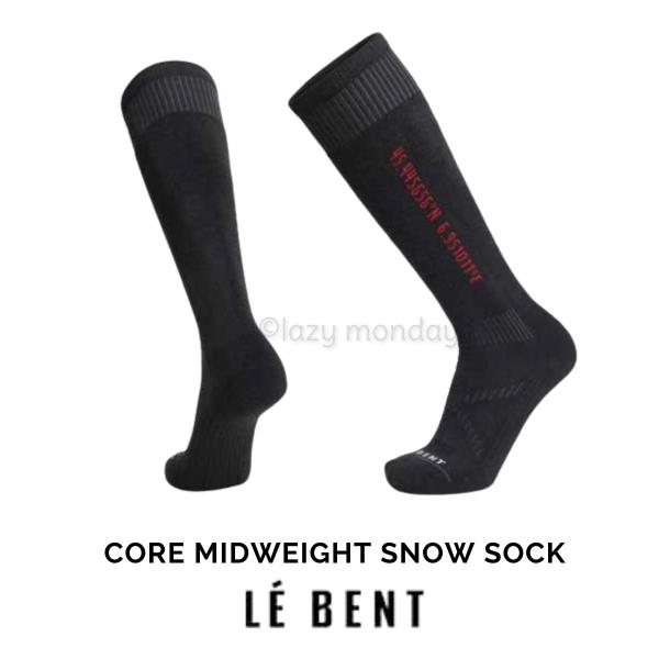 LE BENT CORE MIDWEIGHT SNOW SOCKCOLOR：BLACKSIZE : S, M, L- STAY UP CUFF- FULL CUSHION- ACHILLES + ANKLE BAND SUPPORT- SN...