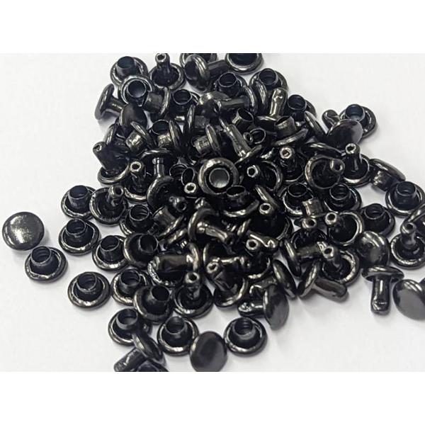 ■型番：EG1007-10■販売価格：473円（税込）　　/　　430円（税抜）■商品名：両面カシメ 極小■色：黒ニッケル■サイズ：φ4.6mm×足の長さ3.8mm（全長5.0mm）■内容：50ヶ■メール便について：メール便（220円）対応...