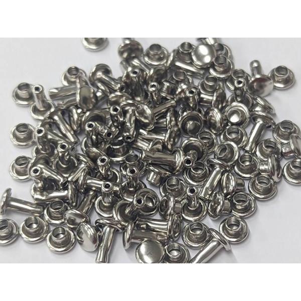 ■型番：EG1108-01■販売価格：484円（税込）　　/　　440円（税抜）■商品名：両面カシメ 極小 足長■色：ニッケル■サイズ：φ4.6mm×足の長さ5.8mm（全長7.0mm）■内容：50ヶ■メール便について：メール便（220円）...