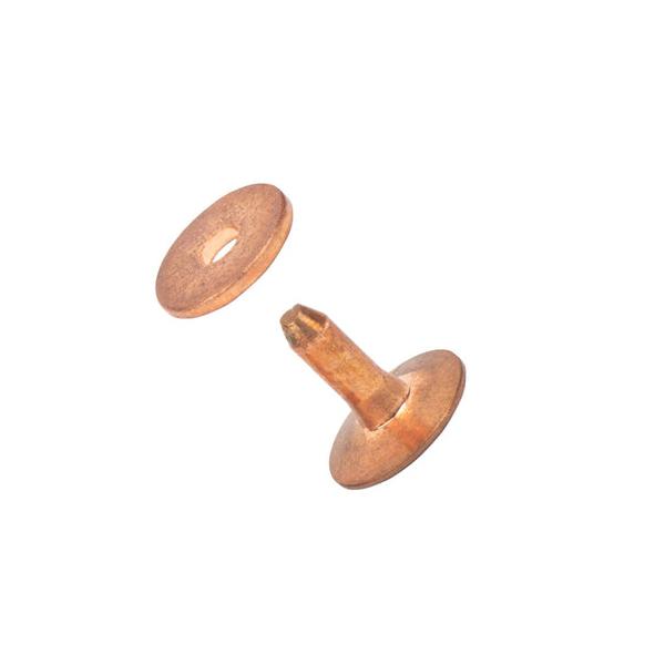 ■型番：PIG11277-01-5■販売価格：308円（税込）　　/　　280円（税抜）■商品名：装飾用ワッシャーリベット 並足 銅製■サイズ：頭径10mm×足7mm（全高10mm）、軸径2.5mm、ワッシャー厚1.0mm■内容：5ヶ■メー...