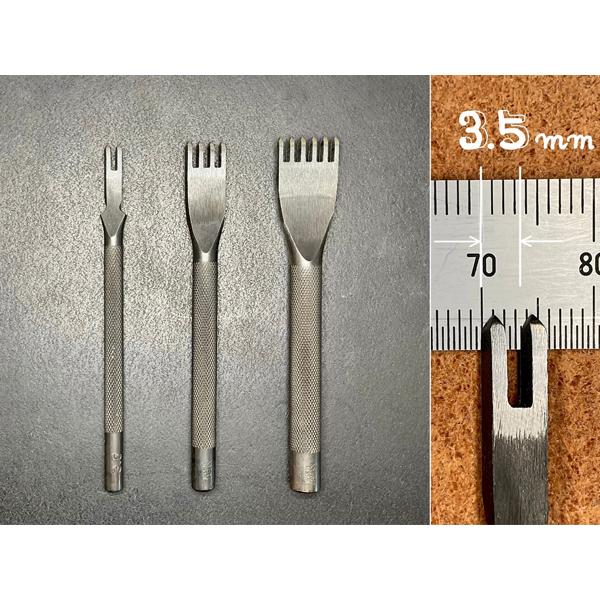 ■型番：POF001■商品名：プロ菱目打ち 特殊ピッチ（3.5mm巾）■サイズ：2本目/4本目/6本目■メール便について：メール便（220円）対応商品です。■発送予定目安：4日以内（日祝日は除く）■取扱いメーカー：レザークラフトぱれっと■商...
