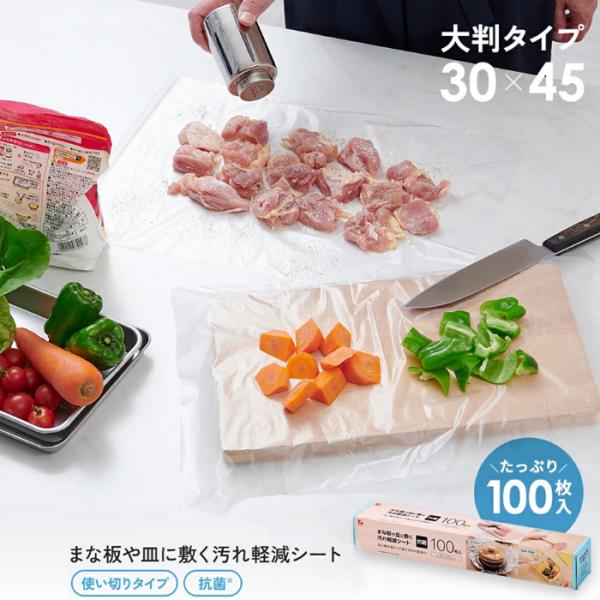 【商品説明】まな板やお皿の上に敷いて汚れを軽減するシート。食材が直接まな板に触れないので汚れや色移りを防ぎ、洗い物を減らして後片付けの時短に。作業台やテーブルに敷いて食材のちょい置きや、下味つけなど調理スペースの確保にも便利です。抗菌タイプ...