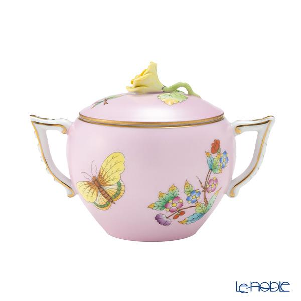 ピンク地に色鮮やかな蝶や牡丹の花のモチーフのコントラストが美しい逸品。 ヘレンド Herend ハンガリー シュガーポット