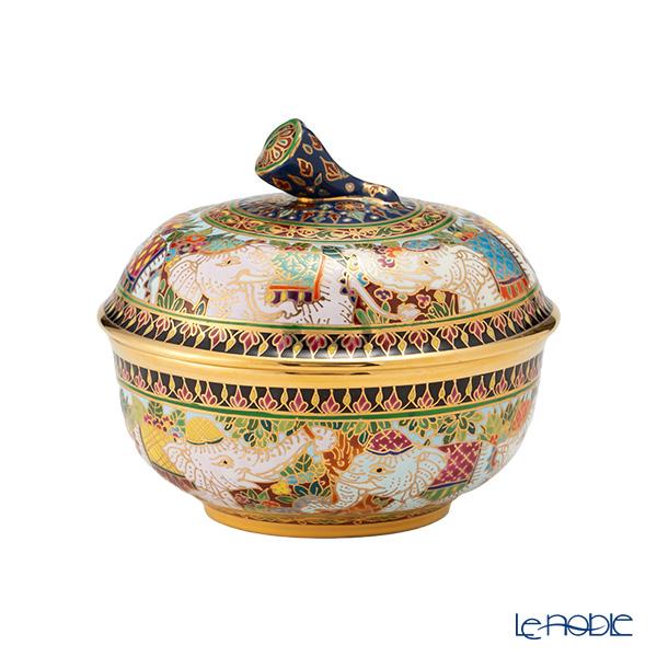 金色で縁取りされた、華麗にして緻密な紋様が神秘的な シュガーポット。 ブランベンジャロン Brun Benjarong タイ シュガーポット